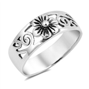 filigree flower plumeria swirl ring new .925 sterling silver band size 9