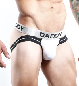 daddy dde001 jockstrap white/black mens underwear sport, 95% cotton, medium m