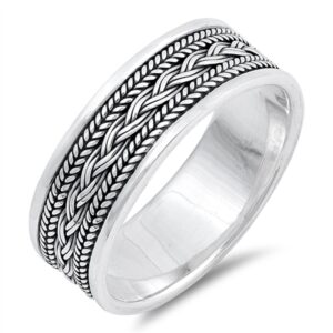 rope knot design celtic ring .925 sterling silver wide wedding band size 13