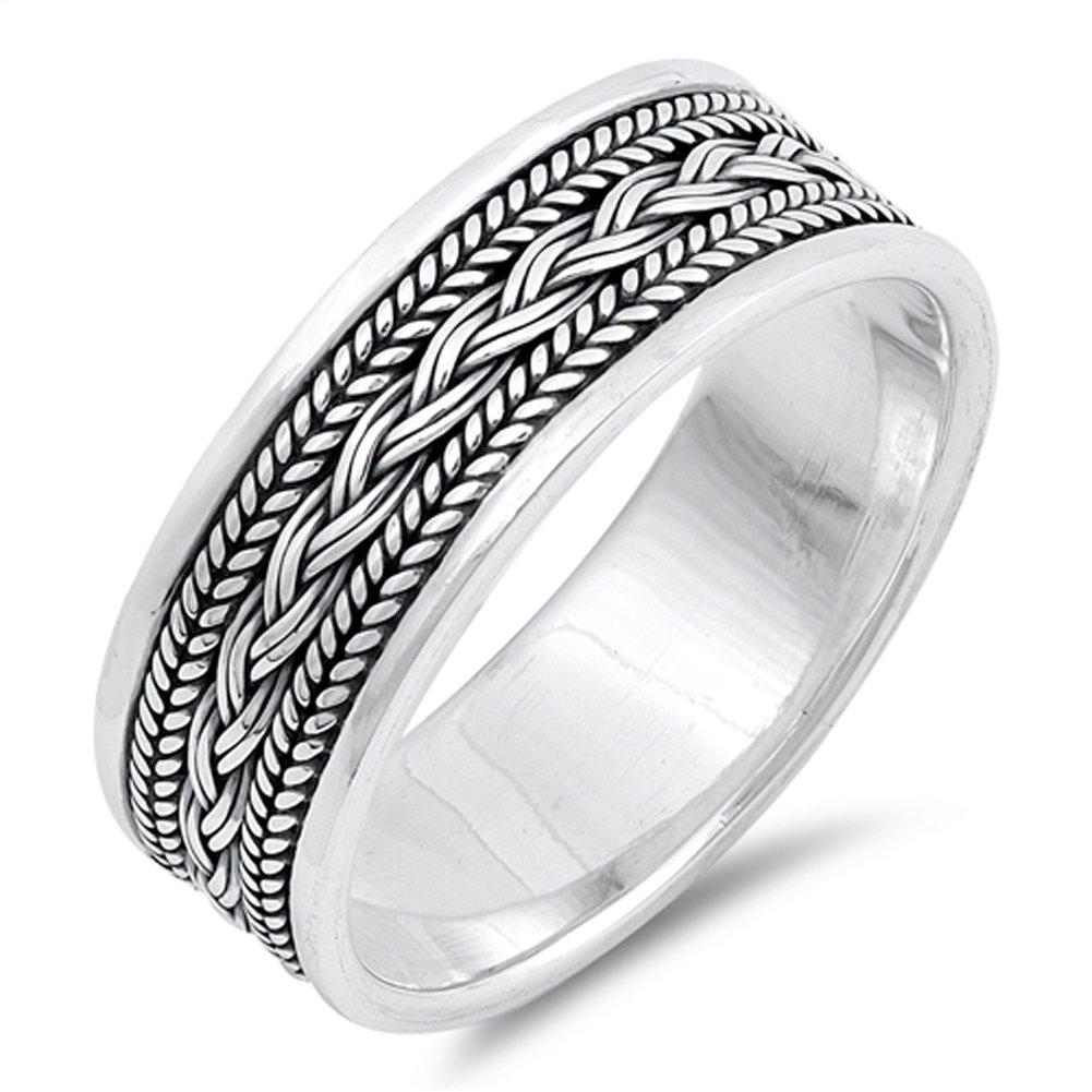 Rope Knot Design Celtic Ring .925 Sterling Silver Wide Wedding Band Size 13