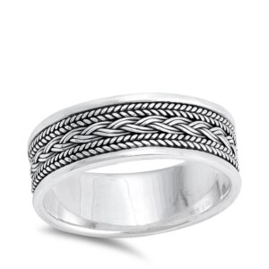 Rope Knot Design Celtic Ring .925 Sterling Silver Wide Wedding Band Size 13