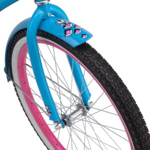 Schwinn Baywood Beach Cruiser Bike for Men Women, Ages 8 Up or Rider Height 4'8"-5'6", 24-Inch Wheels, Single Speed, Rear Cargo Rack, Bright Blue