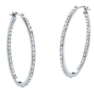 palmbeach platinum-plated sterling silver genuine diamond accent inside out hoop earrings (31mm)