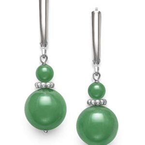 Sterling Silver Natural Green Jade Dangle Earrings