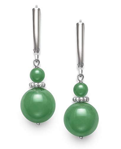 Sterling Silver Natural Green Jade Dangle Earrings