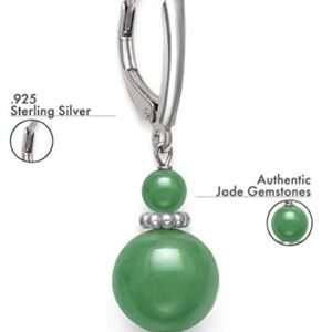 Sterling Silver Natural Green Jade Dangle Earrings