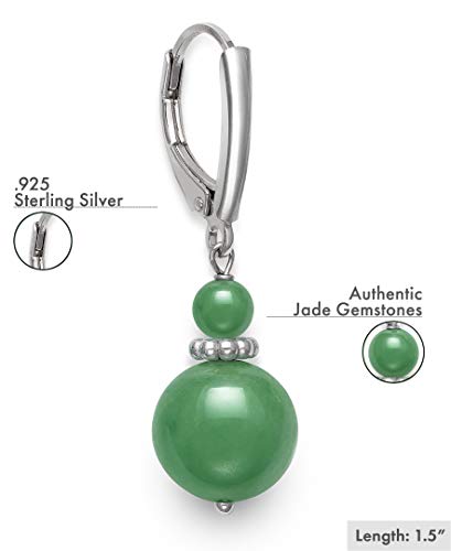 Sterling Silver Natural Green Jade Dangle Earrings