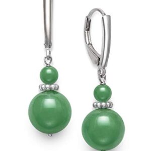 Sterling Silver Natural Green Jade Dangle Earrings