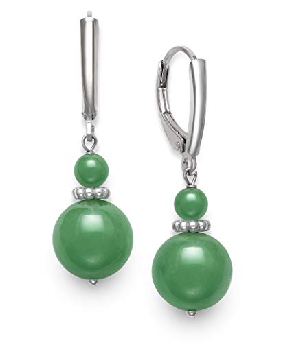 Sterling Silver Natural Green Jade Dangle Earrings