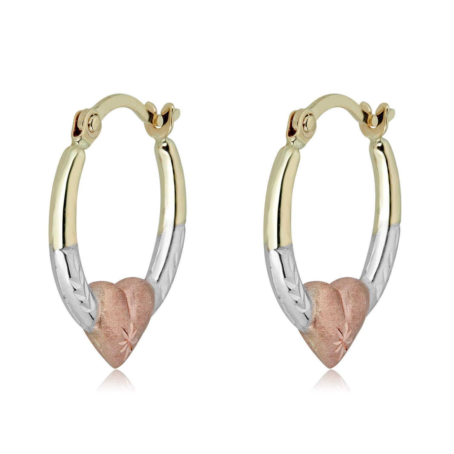 AVORA 10K Gold Three-Tone Heart Creole Hoop Earrings