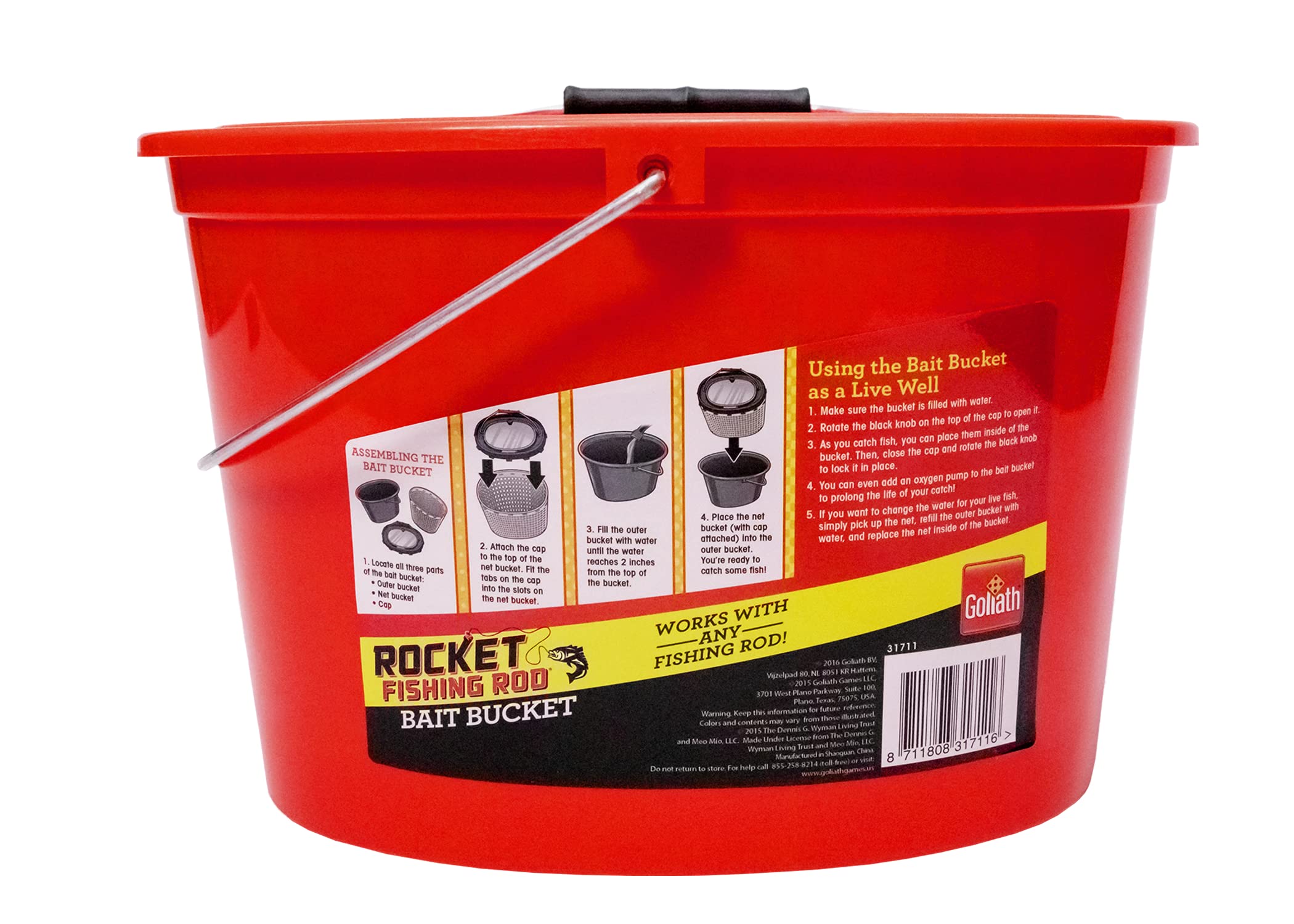 Goliath Rocket Rod Bait Bucket - Works with Any Fishing Rod, Multi Color (31711)