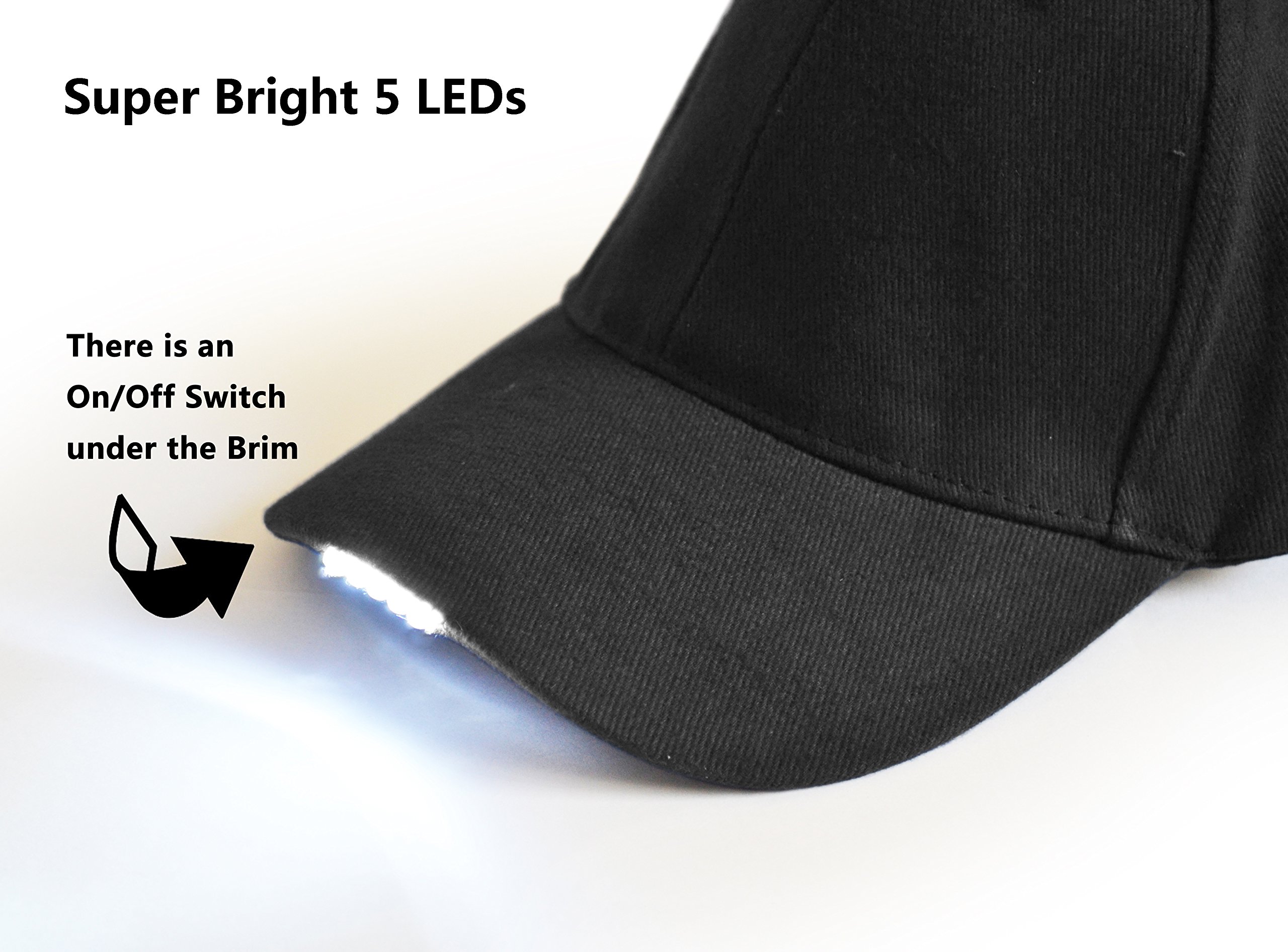 Hands Free LED Baseball Cap Hat for Outdoor Jogging Hip Hop Party Holiday Black