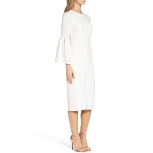 Jill Jill Stuart Women's Cocktail Dress with Front Slit and Bell Sleeves, Off/White, 2