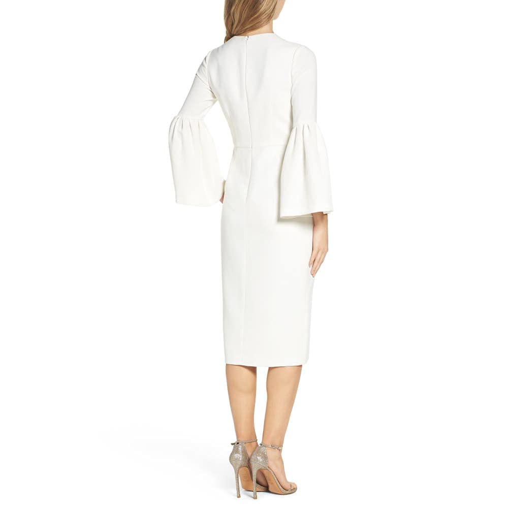 Jill Jill Stuart Women's Cocktail Dress with Front Slit and Bell Sleeves, Off/White, 2