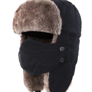 Connectyle Outdoor Trooper Trapper Hat Warm Winter Hunting Hats with Ear Flaps Mask Aviator Hat Black