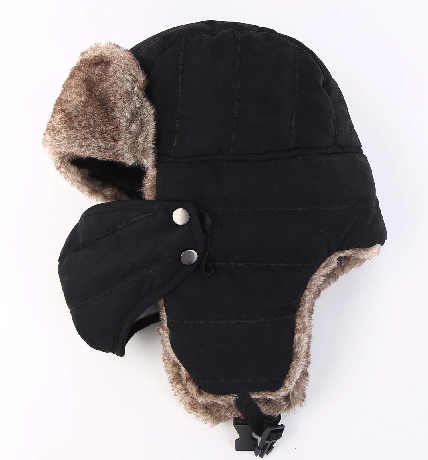 Connectyle Outdoor Trooper Trapper Hat Warm Winter Hunting Hats with Ear Flaps Mask Aviator Hat Black