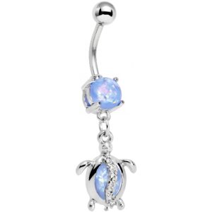 body candy stainless steel iridescent light blue accent beach turtle dangle belly ring