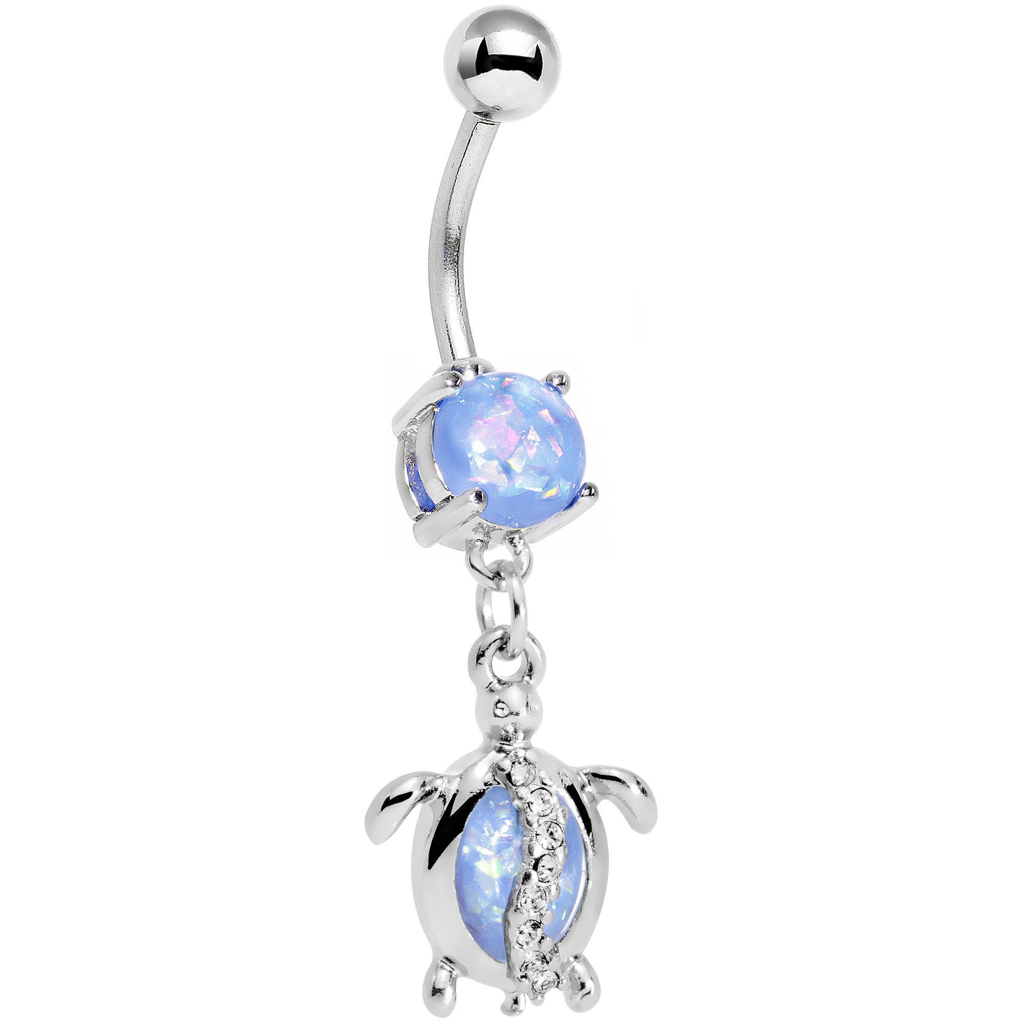 Body Candy Stainless Steel Iridescent Light Blue Accent Beach Turtle Dangle Belly Ring