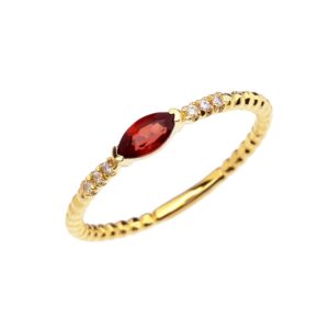 10k yellow gold dainty diamond and marquise garnet beaded stackable/promise ring(size 8.25)