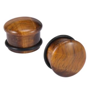 zs tiger eye natural stone brown ear plugs single flare ear gauges expander with o-ring body piercing (gauge=7/16"(11mm))