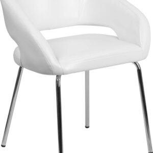 Flash Furniture Fusion Series LeatherSoft Upholstered Side Reception Chair, Retro Padded Lounge Chair for Living Room or Office, White