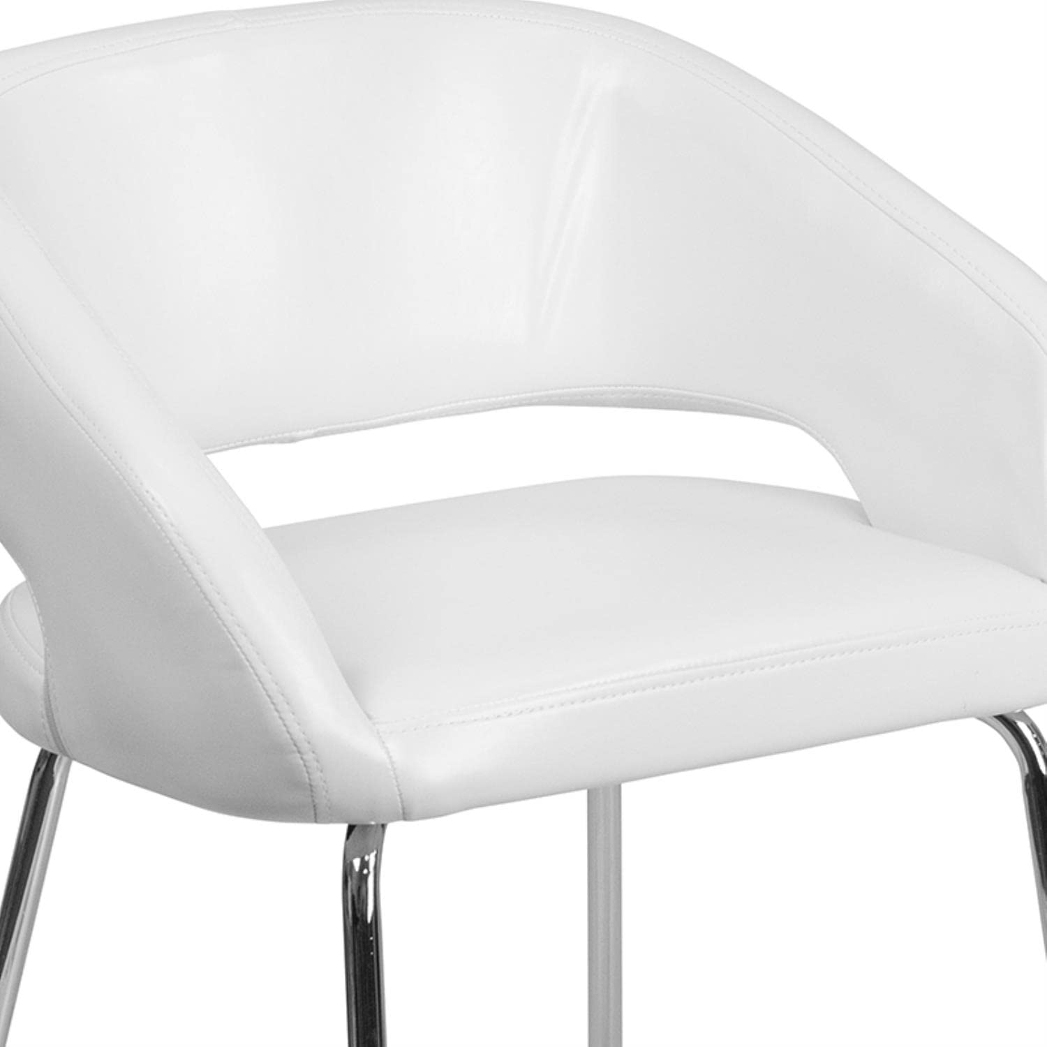 Flash Furniture Fusion Series LeatherSoft Upholstered Side Reception Chair, Retro Padded Lounge Chair for Living Room or Office, White