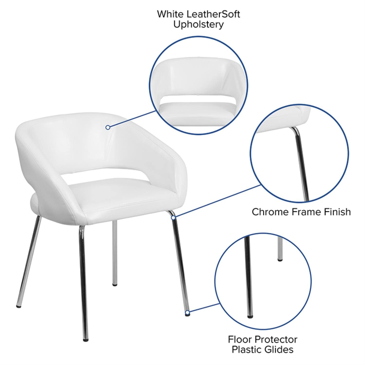 Flash Furniture Fusion Series LeatherSoft Upholstered Side Reception Chair, Retro Padded Lounge Chair for Living Room or Office, White