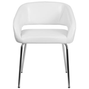 Flash Furniture Fusion Series LeatherSoft Upholstered Side Reception Chair, Retro Padded Lounge Chair for Living Room or Office, White