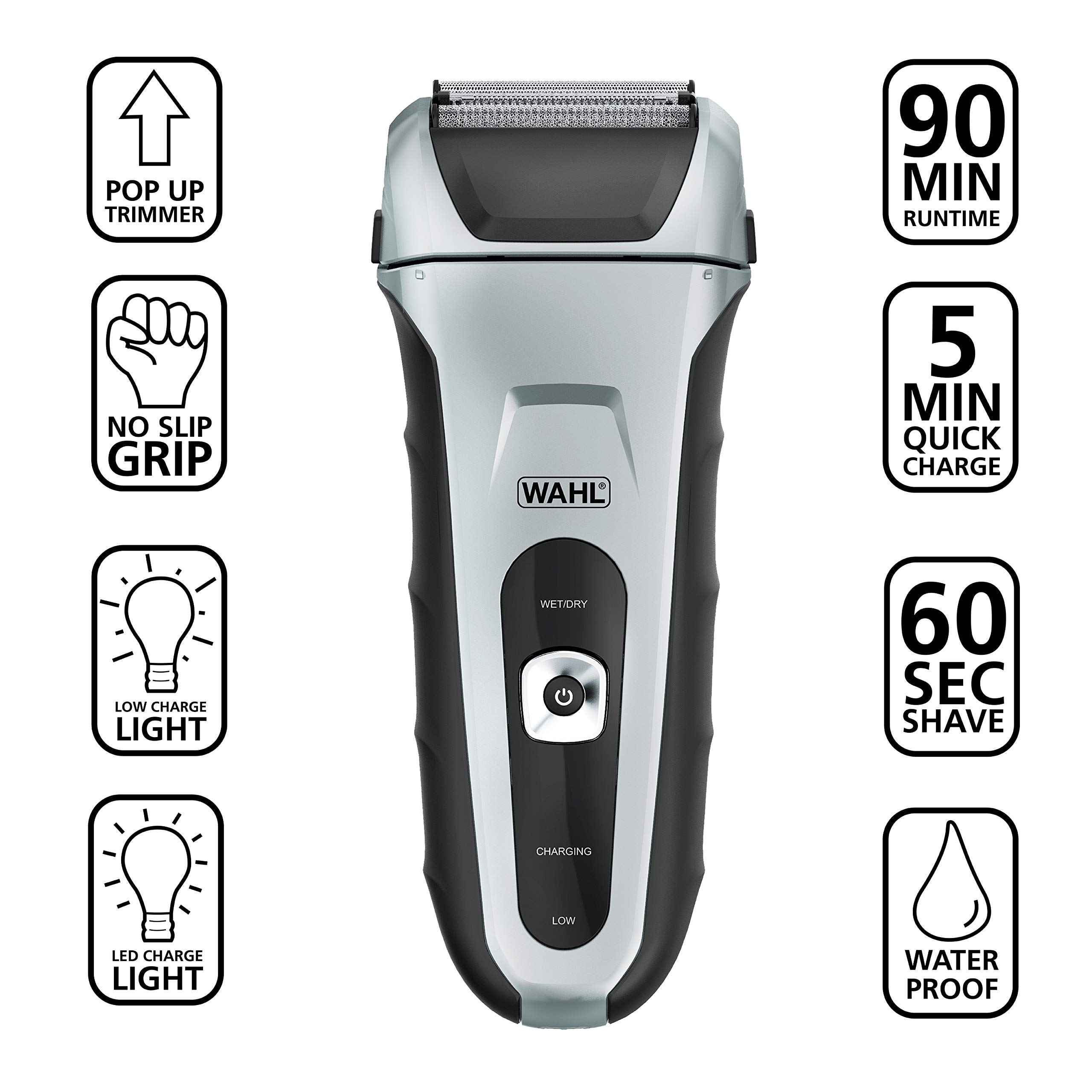 Wahl Speed Shave, Rechargeable Lithium Ion Wet/Dry Waterproof Facial Hair Shaver With Speedflex Precision Foils - Model 7061-500