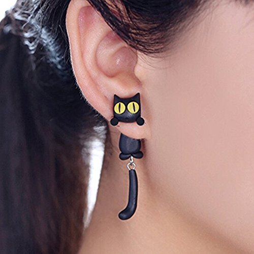 ZaH Pair of 925 Silver Earring Cartoon Animal Jewerly Gift Earring for Women, Men, Kids (Black cat)