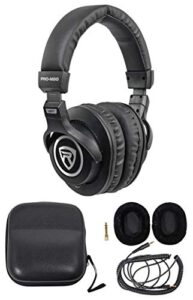 rockville pro-m50 studio headphones w/ detachable coil cable, case+extra ear pad, silver, mediam