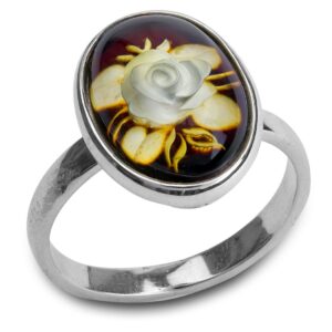 ian and valeri co. amber sterling silver cameo rose ring