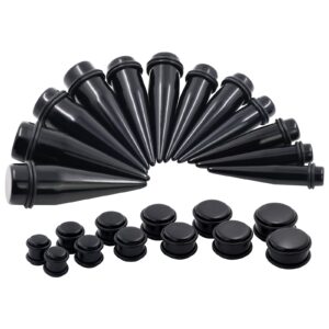 oyaface 24pc big gauges kit ear stretching 00g-20mm acrylic taper plug tunnels piercing black kits