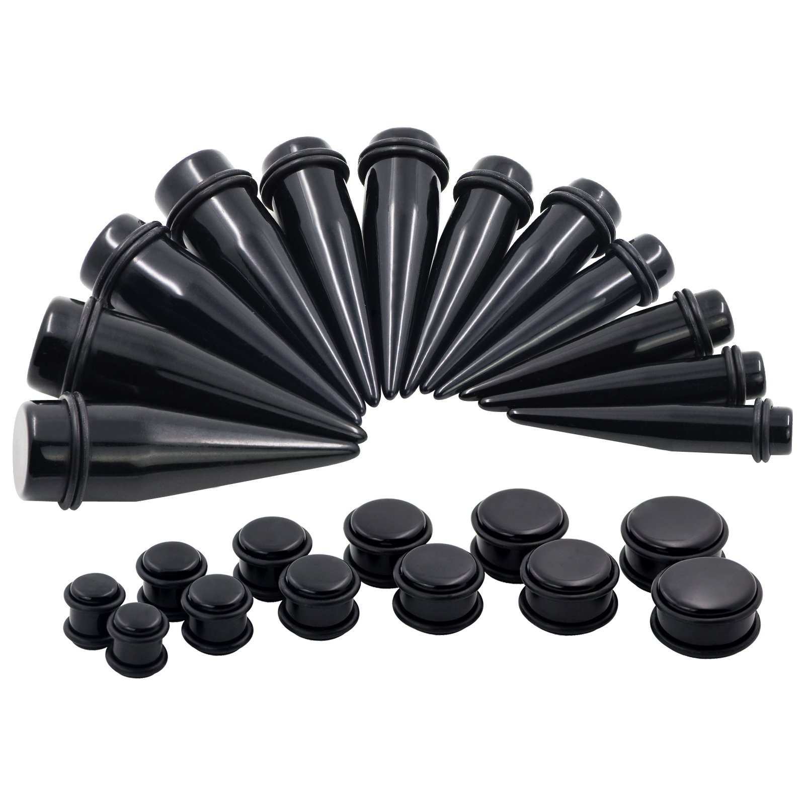 Oyaface 24PC Big Gauges Kit Ear Stretching 00G-20mm Acrylic Taper Plug Tunnels Piercing Black Kits