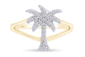 jewel zone us white cubic zirconia palm tree shape band ring in 14k yellow gold over sterling silver