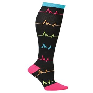 Nurse Mates Wide Calf Socks | 12-14 mmHg Compression | Up to 22" for Large Calf | Comfortable | 1 Pair | Bright Dots