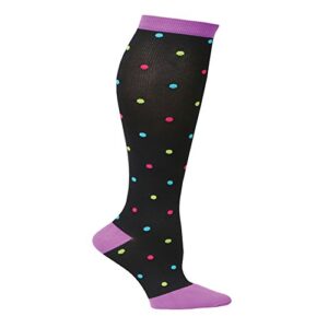 Nurse Mates Wide Calf Socks | 12-14 mmHg Compression | Up to 22" for Large Calf | Comfortable | 1 Pair | Bright Dots