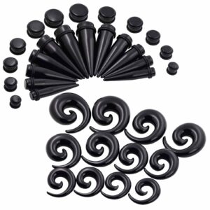 oyaface 36 pcs big gauges acrylic tapers plugs spiral set ear stretching plugs kit 00g-3/4 black