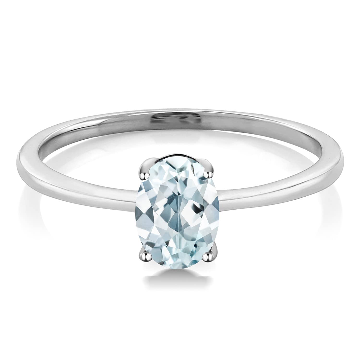 Gem Stone King 10K White Gold Sky Blue Aquamarine Solitaire Engagement Ring For Women (0.72 Cttw, Oval 7X5MM, Gemstone March Birthstone, Size 8)