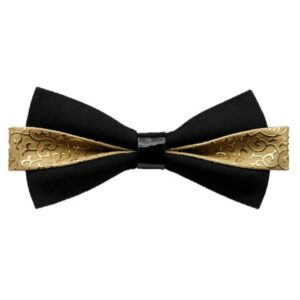 hello tie men's pre-tied black cotton bowtie with luxury pu inlay bow ties, golden, one size