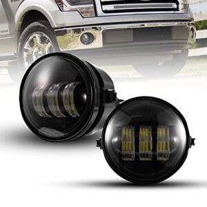 lite-way f150 led fog lights compatible with 2011 2012 2013 2014 ford f150, 2pcs x 30w 4-inch round led fog lights assembly with smoke lens, front bumper driving light bulb passing lights