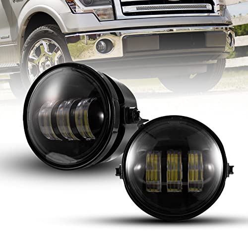 LITE-WAY F150 LED Fog Lights Compatible with 2011 2012 2013 2014 Ford F150, 2PCS X 30W 4-inch Round LED Fog lights Assembly with Smoke Lens, Front Bumper Driving Light Bulb Passing Lights