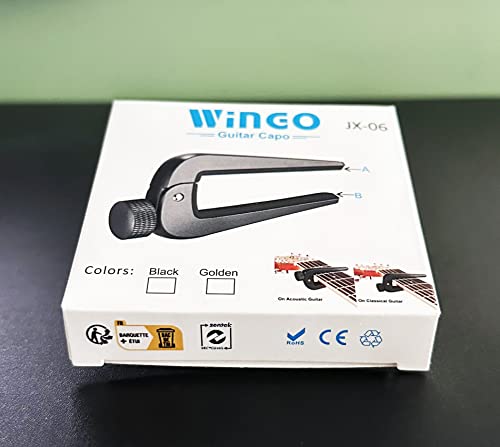 WINGO Wide Guitar Capo Fit for Acoustic Classical Electric Guitar, Bass, Mandolin, Banjos, Ukulele, Black