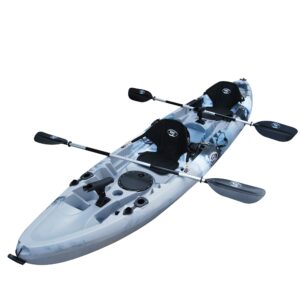 bkc tk219 12.5-foot tandem 2 or 3 person sit on top fishing kayak w/padded seats and paddles (grey camo)