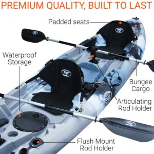 BKC TK219 12.5-Foot Tandem 2 or 3 Person Sit On Top Fishing Kayak w/Padded Seats and Paddles (Grey Camo)