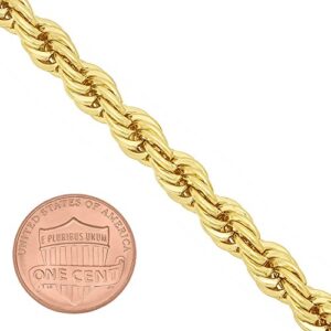 The Bling Factory 6.7mm 14k Yellow Gold Plated Twisted Rope Chain Necklace, 30 inches