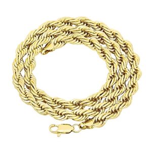 The Bling Factory 6.7mm 14k Yellow Gold Plated Twisted Rope Chain Necklace, 30 inches