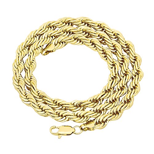 The Bling Factory 6.7mm 14k Yellow Gold Plated Twisted Rope Chain Necklace, 30 inches