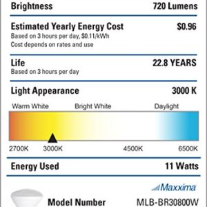 Maxxima LED BR30 65 Watt Equivalent Dimmable 8 Watt Light Bulb Warm White 720 Lumens Energy Star, 3000K (Pack of 6)