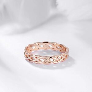 SOMEN TUNGSTEN 925 Sterling Silver Celtic Knot Eternity Band Ring Rose Gold Engagement Wedding Band 4mm Size 11